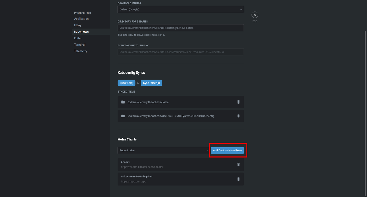How to Add the United Manufacturing Hub Helm Repo to OpenLens / UMHLens
