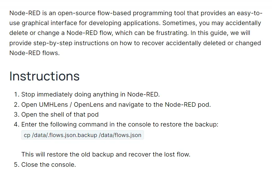 How to Recover Accidentally Deleted or Changed Node-RED Flows