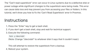 Resolving 'Can't Read Superblock' Error in Proxmox