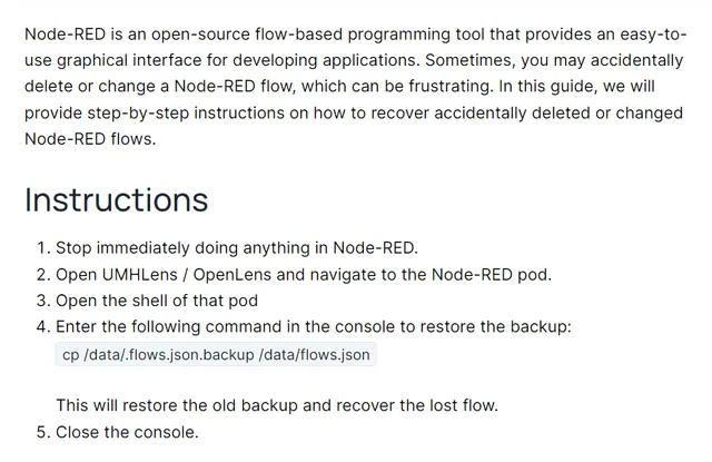 How to Recover Accidentally Deleted or Changed Node-RED Flows